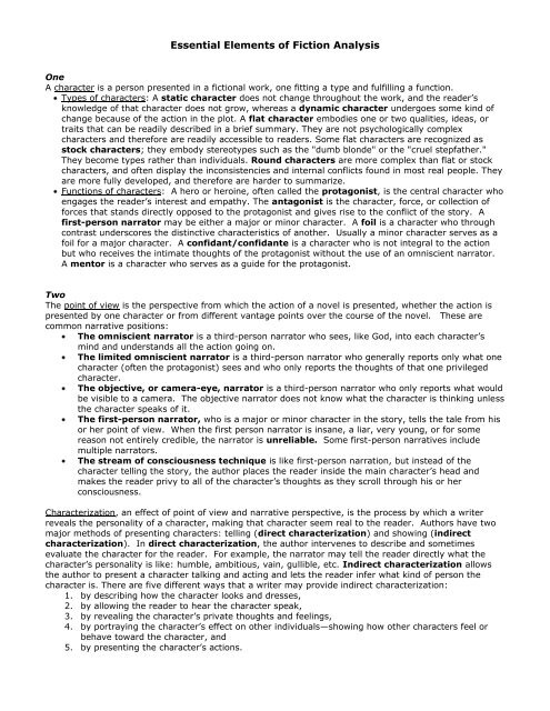 Essential Elements of Fiction Analysis
