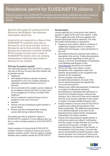Residence permit for EU/EEA/EFTA citizens - UDI