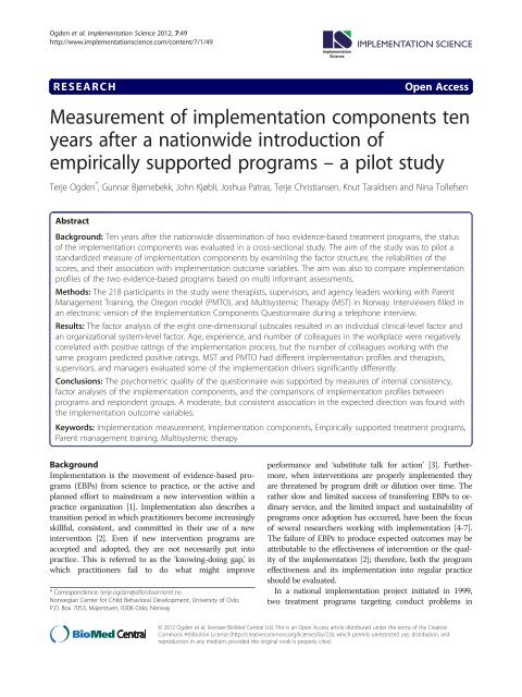 Measurement of implementation components ten years after a ...