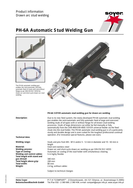 PH-6A Automatic Stud Welding Gun - Soyer