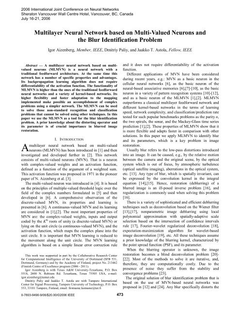Multilayer Neural Network based on Multi-valued ... - IEEE Xplore