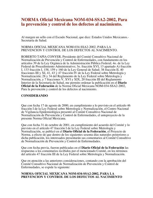 19/09/2003 NORMA Oficial Mexicana NOM-039-SSA2-2002, Para la