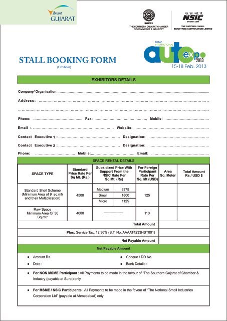 Stall Booking Application Form - Surat International Auto Expo 2013