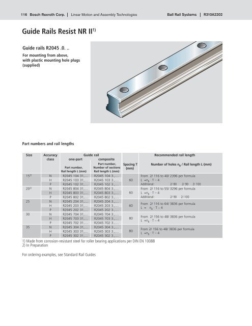 Bosch Rexroth Guide Rails Type 2045-0 Catalog