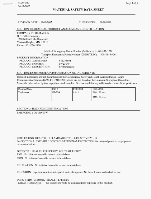 MATERIAL SAFETY DATA SHEET