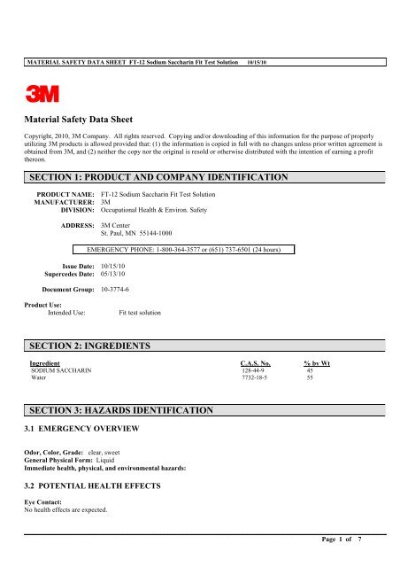 FT-12 Sodium Saccharin Fit Test Solution - 3M