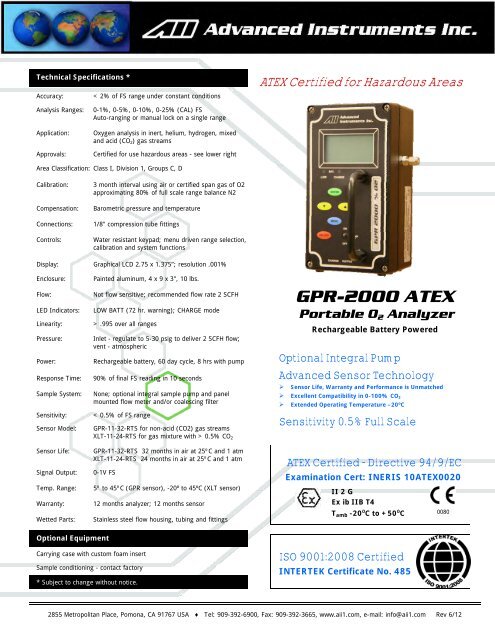 GPR-2000 Portable Oxygen Analyzer.