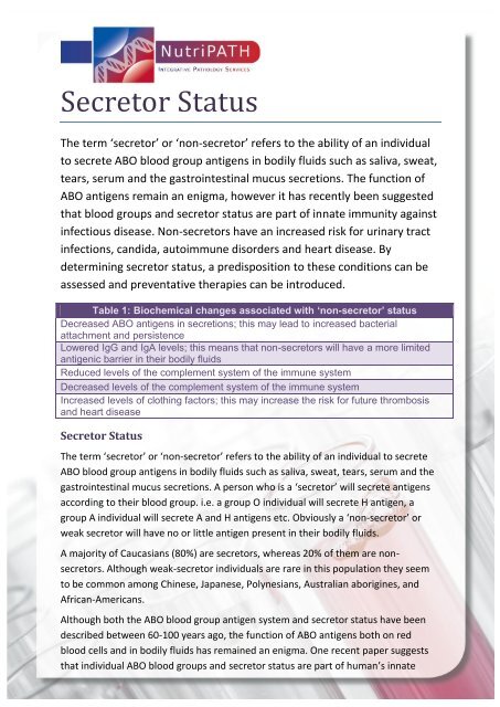 Secretor Status - NutriPATH