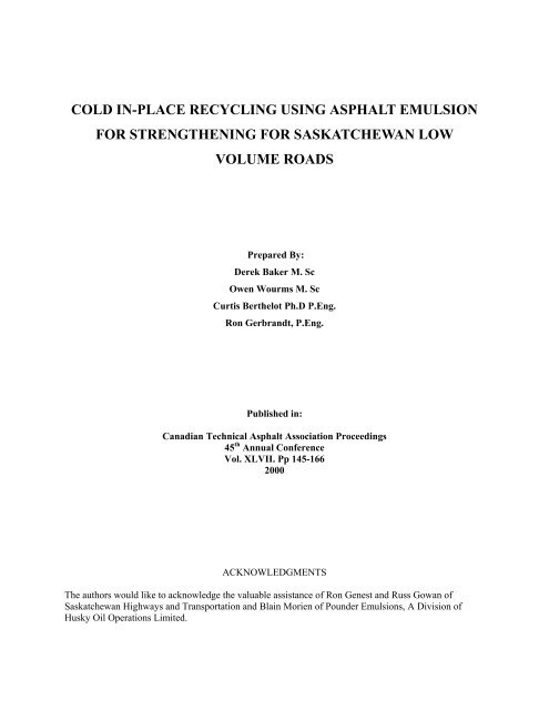 Cold-In-Place Recycling using Asphalt Emulsion for Stabilization of ...