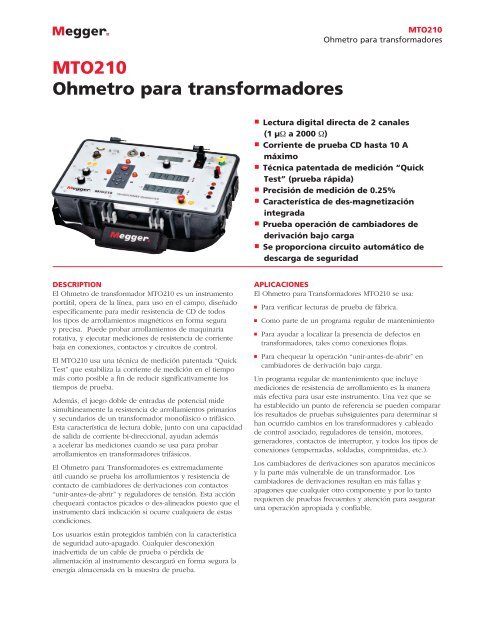 megger mto210 - Unitronics Electric