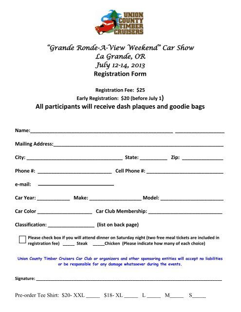 Registration Form - UC Timber Cruisers Car Club