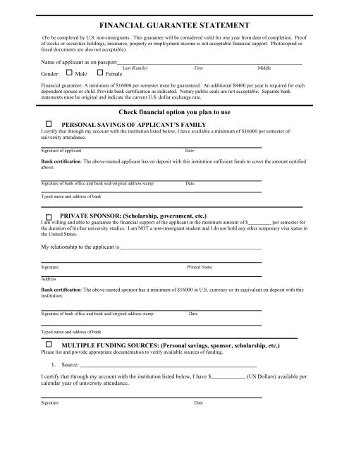 FINANCIAL GUARANTEE STATEMENT - John Carroll University