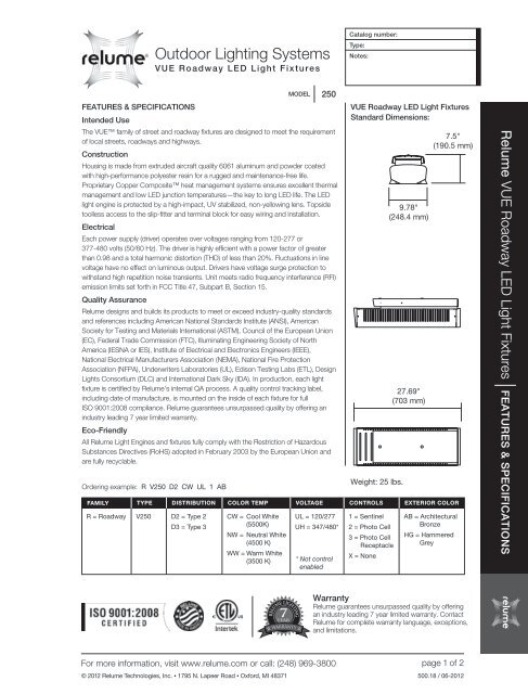 Relume Commercial Light Fixture - VUE 250 - Relume Technologies