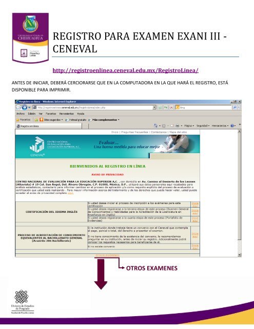 REGISTRO PARA EXAMEN EXANI III - CENEVAL