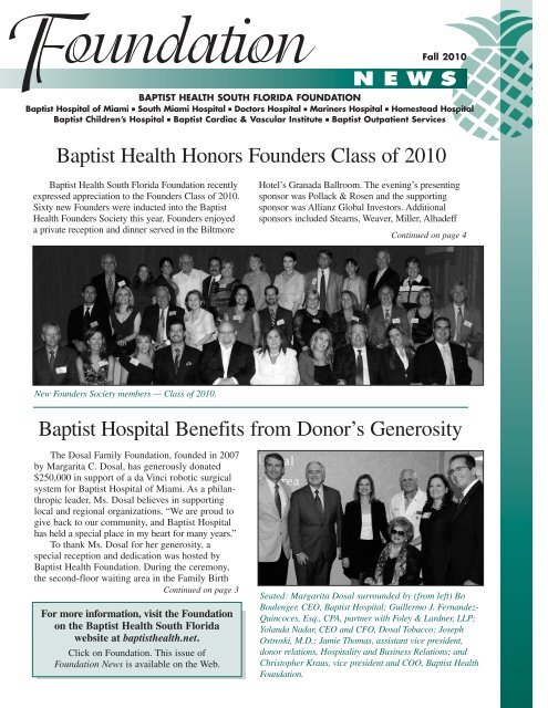 Foundation News: Fall 2010 - Baptist Health South Florida
