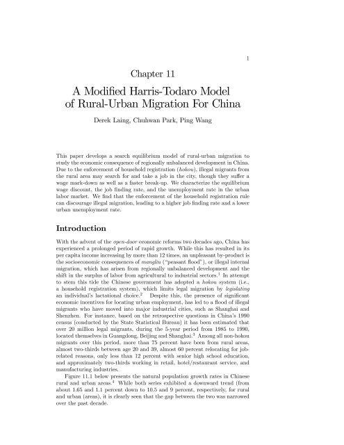 A Modified Harris-Todaro Model of Rural-Urban Migration For China