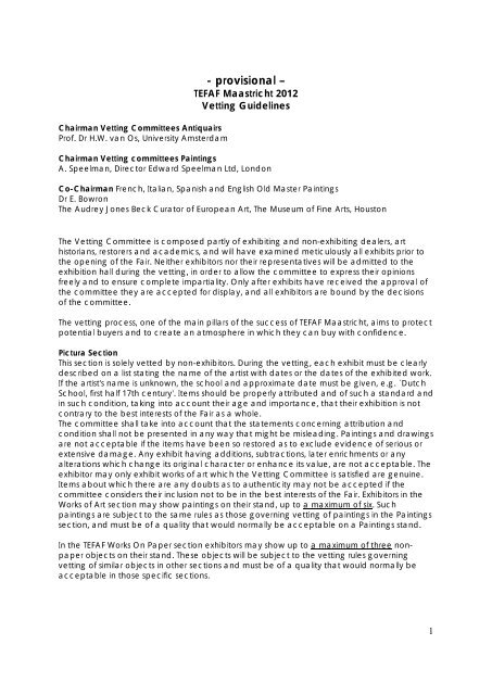 Vetting Guidelines for Exhibitors and Visitors - tefaf