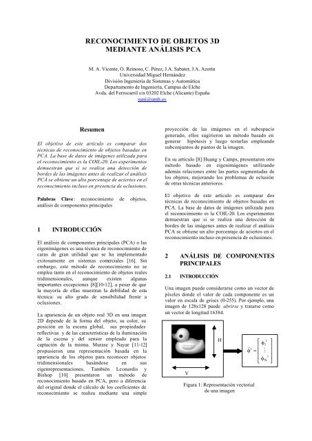 reconocimiento de objetos 3d mediante anÃ¡lisis pca - CEA