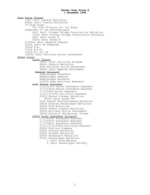 German Army Group G, 15 December 1944 - CGSC