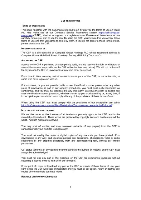 COMPASS SERVICE FRAMEWORK AGREEMENT - Compass Group