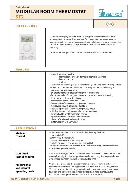 Technical specifications (PDF) - Seltron controllers