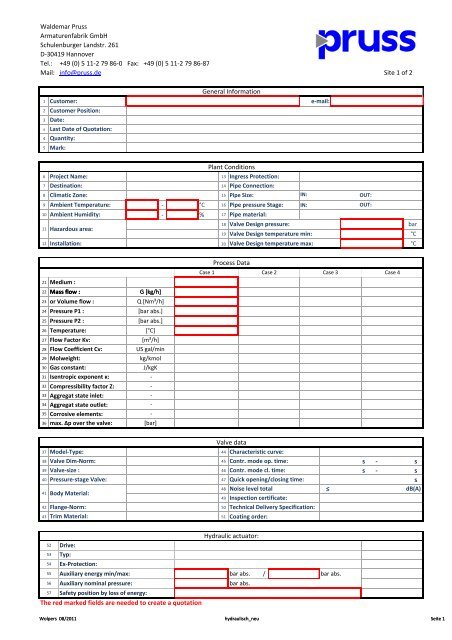 3. Specification sheet Industrial Valves with hydraulic actuator
