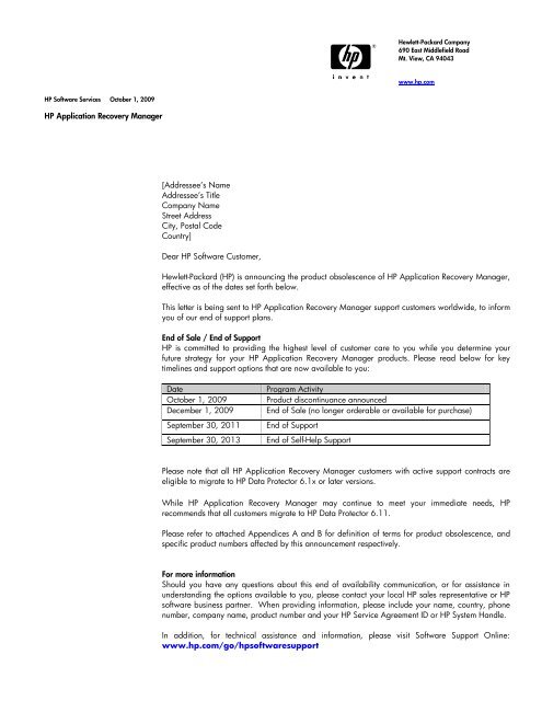 Customer letter (.PDF) - Hewlett-Packard