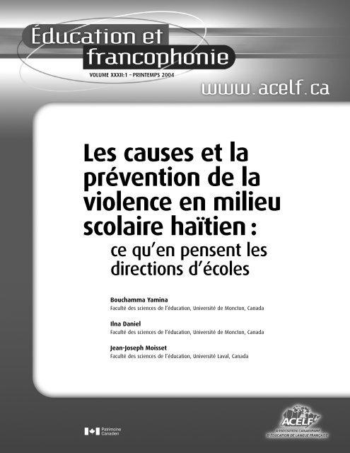 Les causes et la prÃ©vention de la violence en milieu scolaire ... - acelf