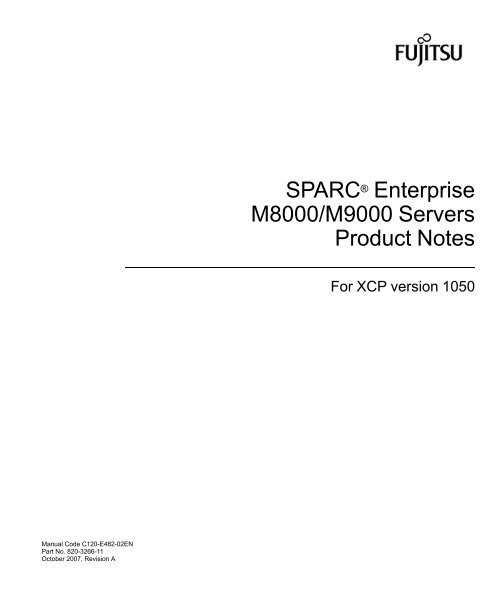 SPARC Enterprise M8000/M9000 Servers Product Notes for XCP ...