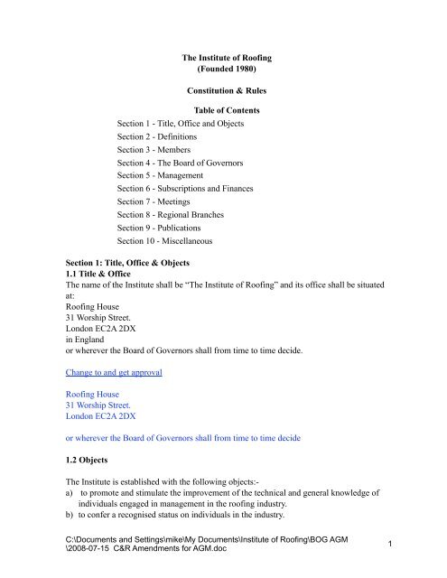 Constitution & Rules Table of Contents Section 1 - Title, Office and ...