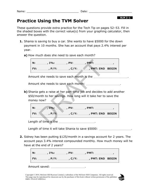 Teacher's ResourceÃ¢Â€Â”Chapter 2 BLM - McGraw-Hill Ryerson