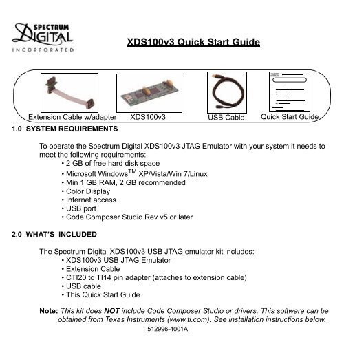 XDS100v3 Quick Start Guide - JTAG Emulators - Spectrum Digital Inc.