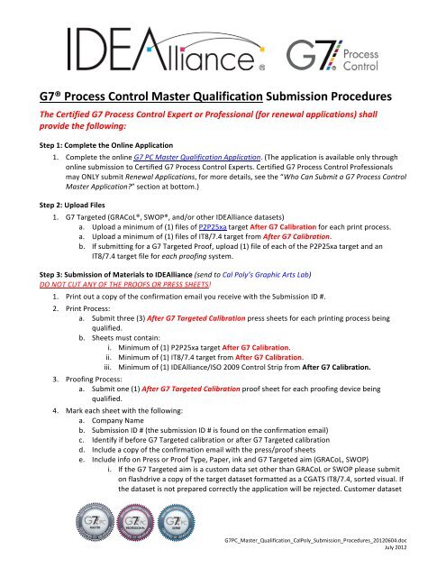 G7 PC Master Submission Procedures CalPoly - IDEAlliance