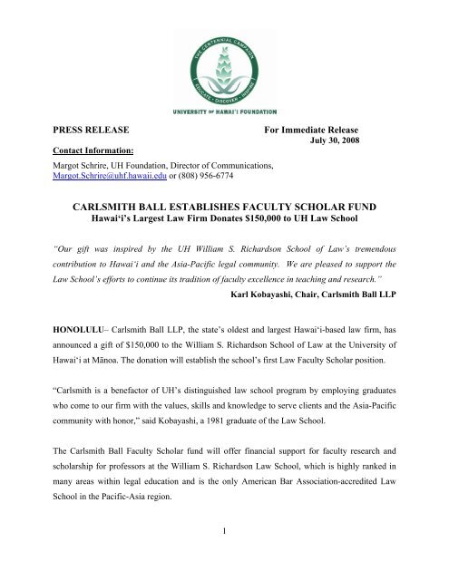 press release. - William S. Richardson School of Law