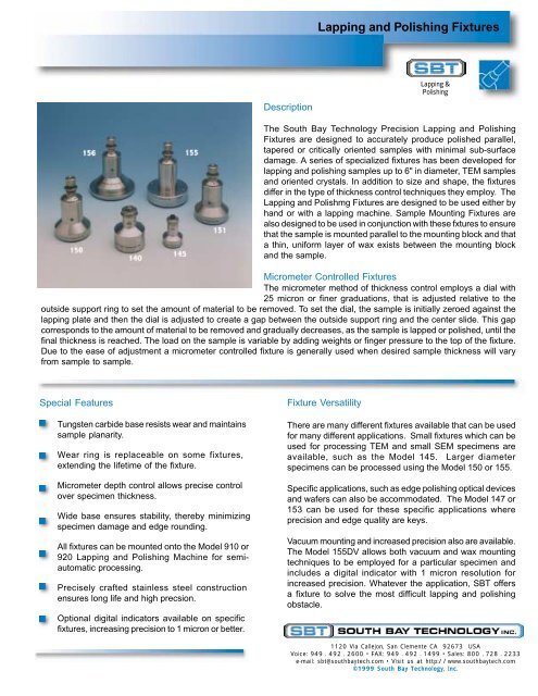 Lapping and Polishing Fixtures