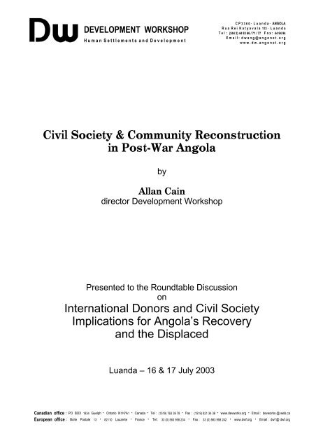Civil Society & Community Reconstruction in Post-War Angola