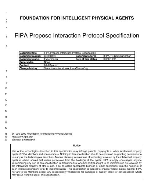 FIPA Propose Interaction Protocol Specification