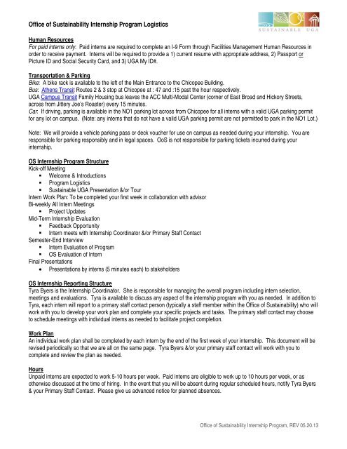 Internship Program Logistics - UGA Office of Sustainability