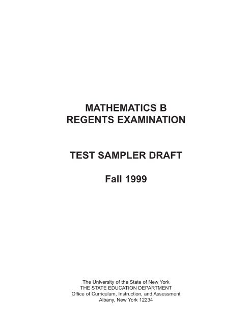 MATHEMATICS B REGENTS EXAMINATION TEST SAMPLER ...