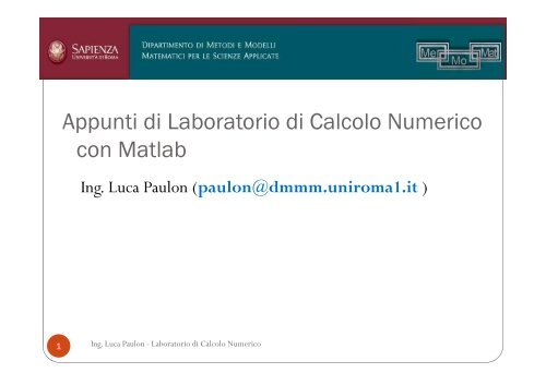 Appunti di Laboratorio di Calcolo Numerico con Matlab