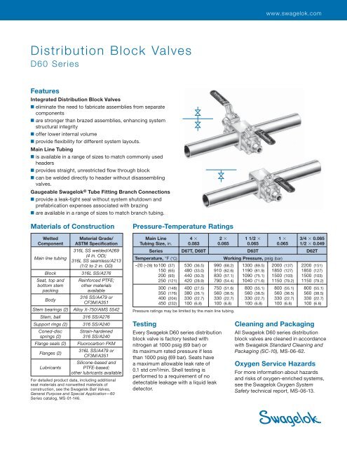 Distribution Block Valves, D60 Series (MS-02-02;rev_6 ... - Swagelok