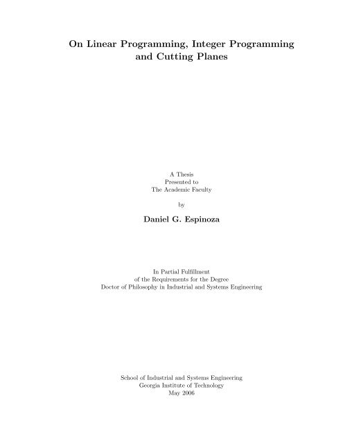 On Linear Programming Integer Programming And Cutting Planes 