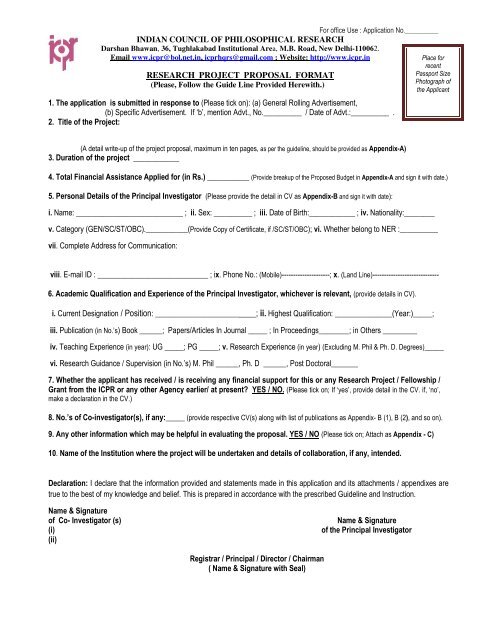 research project proposal format - Indian Council of Philosophical ...