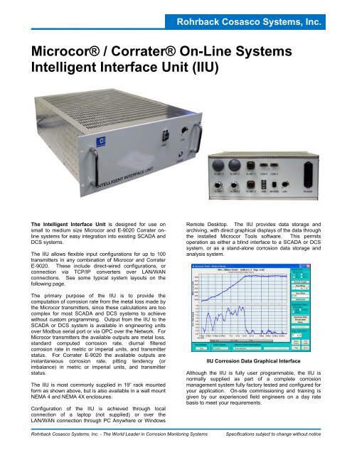 MicrocorÂ® / CorraterÂ® On-Line Systems Intelligent Interface Unit (IIU)