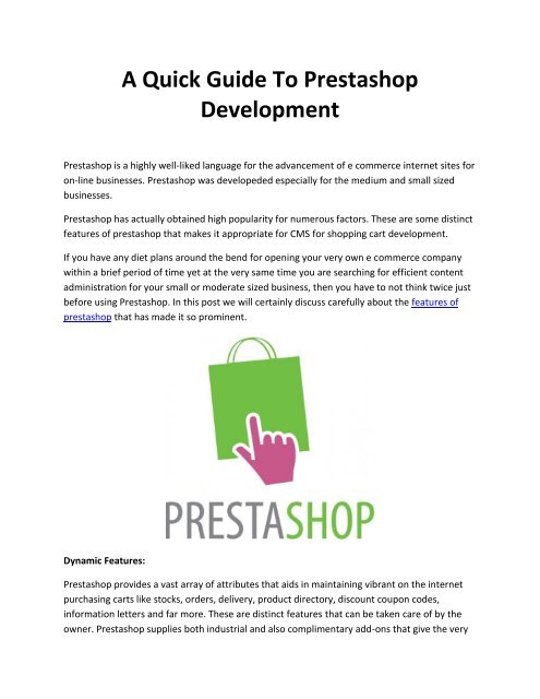 A Quick Guide To Prestashop Development