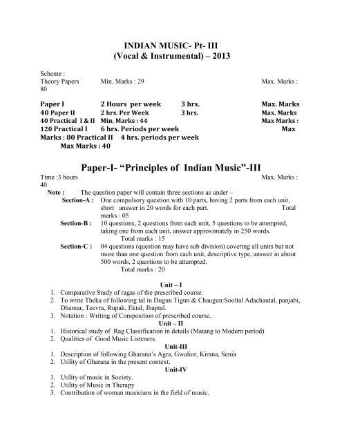 Paper-I- â Principles of Indian Musicâ -III
