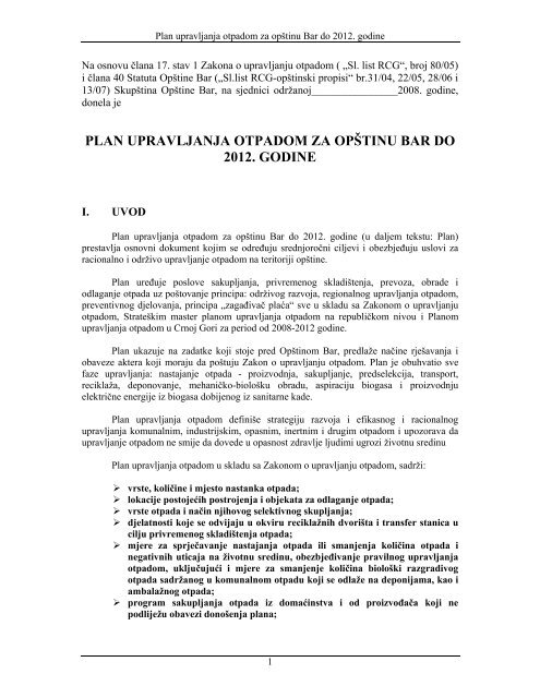 Lokalni plan upravljanja otpadom - Bar
