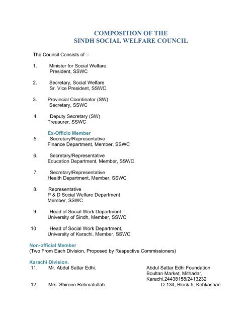 composition of sswc - Sindh.gov.pk
