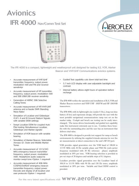 IFR 4000 Nav/Comm Test Set Data Sheet - Aeroflex