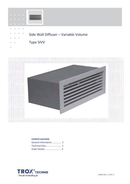 Side Wall Diffuser â Variable Volume Type SIVV - TROX